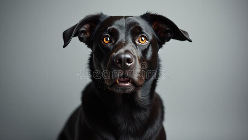 Surprised Black Labrador Against Gray Backdrop Stock Illustration ...