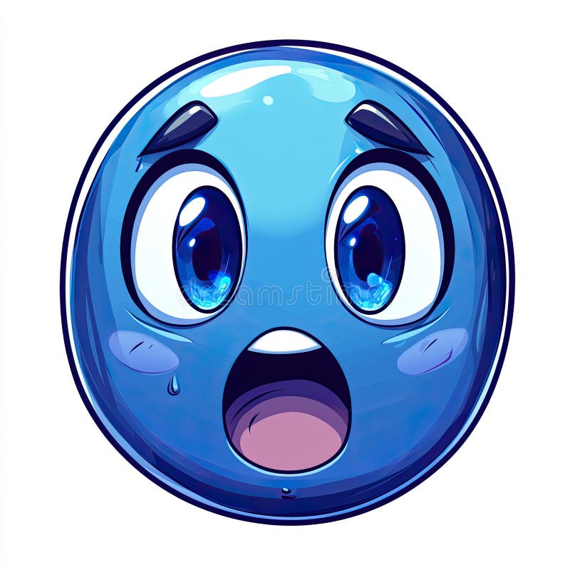 Surprised Blue Emoji Face with Big Eyes and Shocked Expression Stock ...