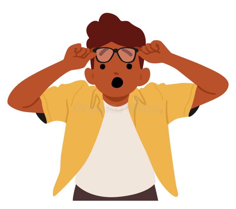 Surprised Boy Character Holding Glasses with Expression of Astonishment ...