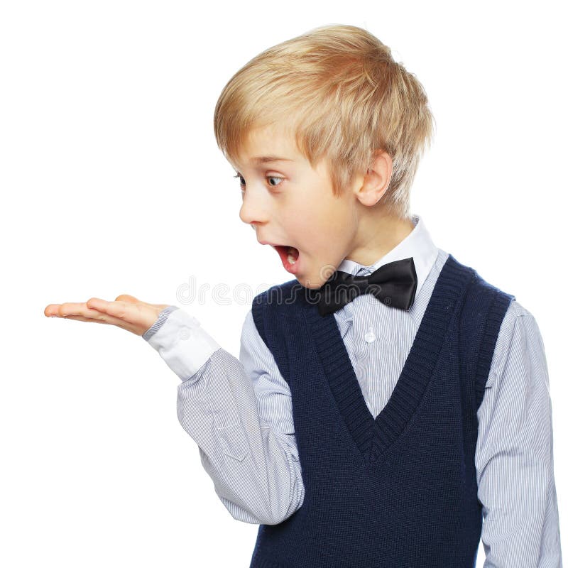 Surprised Boy Showing Something Stock Photo - Image of blond ...