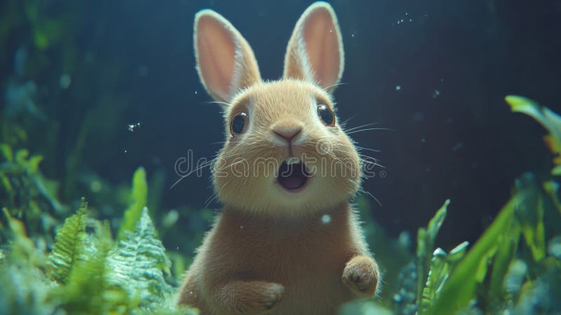 Surprised Bunny Rabbit Amidst Lush Green Foliage Stock Illustration ...