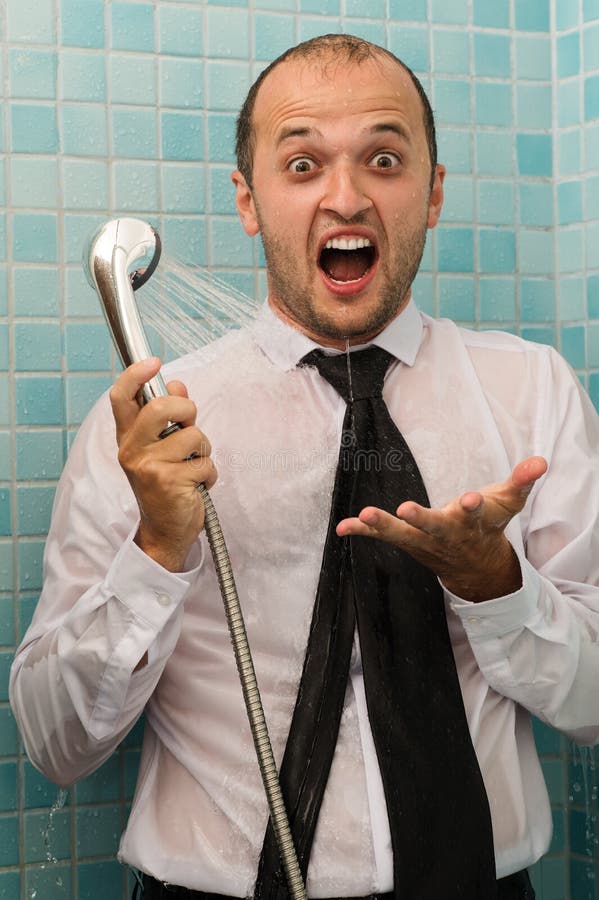 Surprised Business Man Screaming in the Shower Stock Image - Image of ...