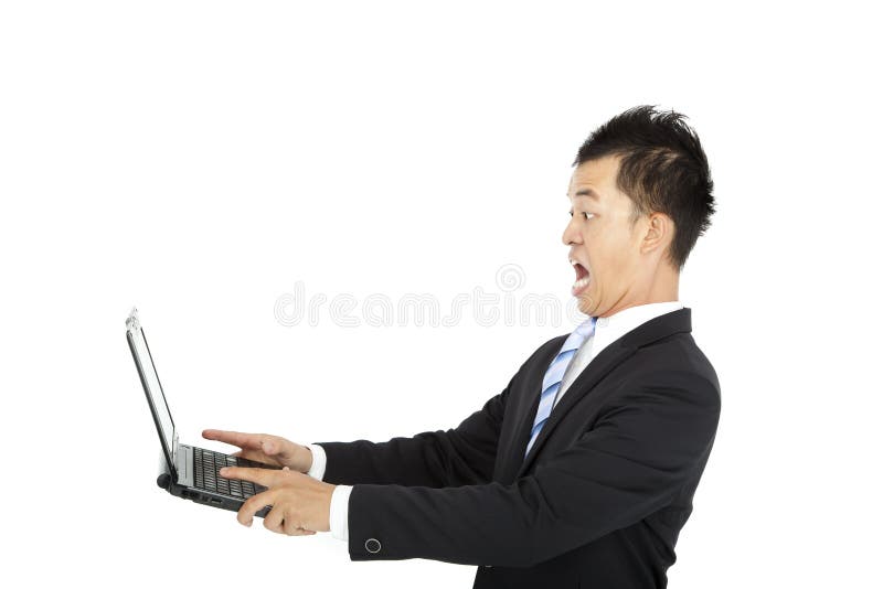 Surprised Businessman Watching Computer Stock Photo - Image of people ...