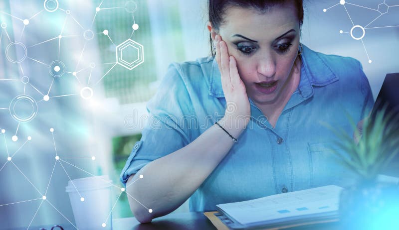 Surprised Businesswoman Looking at Document; Light Effect Stock Photo ...