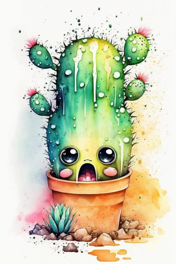 Surprised Cactus with Face. Beautiful Illustration Picture Stock ...
