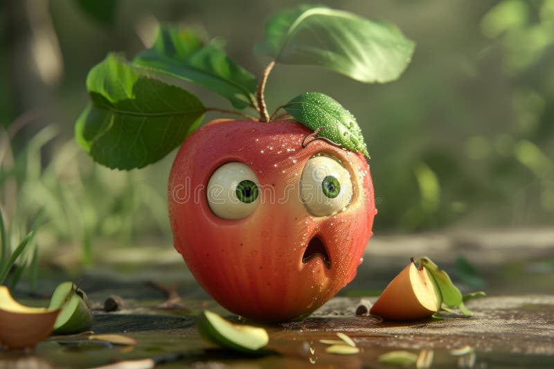 Surprised Cartoon Apple with Expressive Face Stock Illustration ...