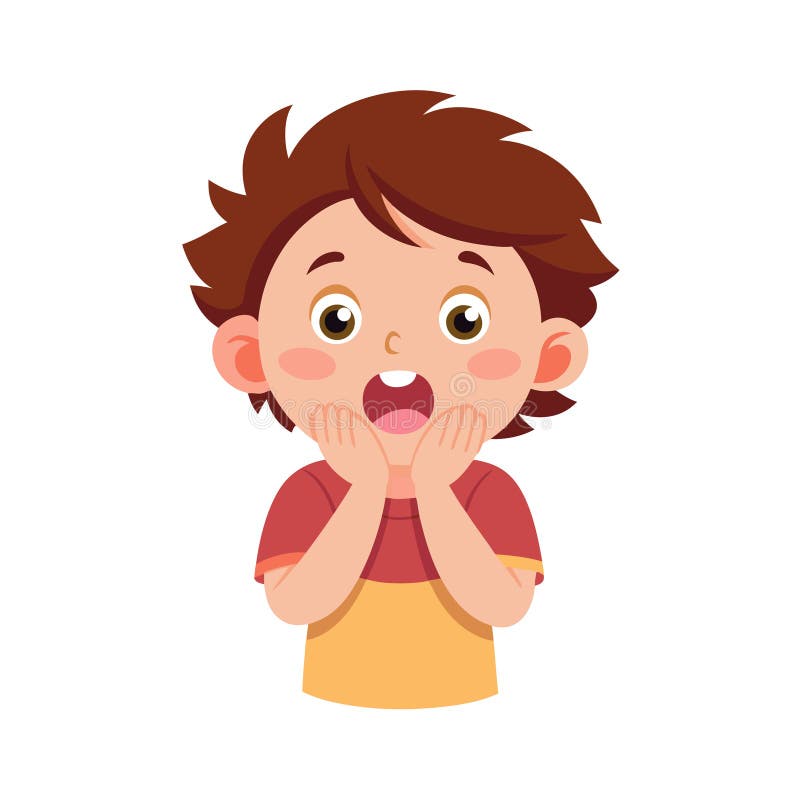Surprised Cartoon Boy with Open Mouth and Hands on Cheeks Illustration ...