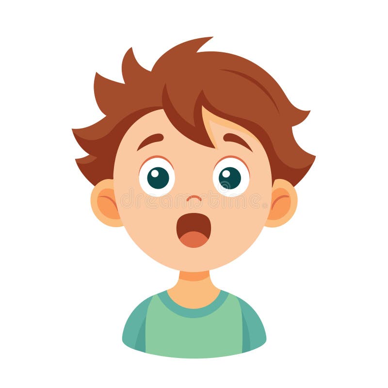 Surprised Cartoon Boy with Wide Open Mouth and Eyes, Expression of ...