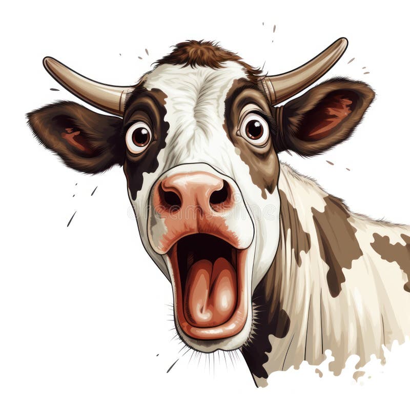Surprised Cartoon Cow on White Background AI Generated Stock ...