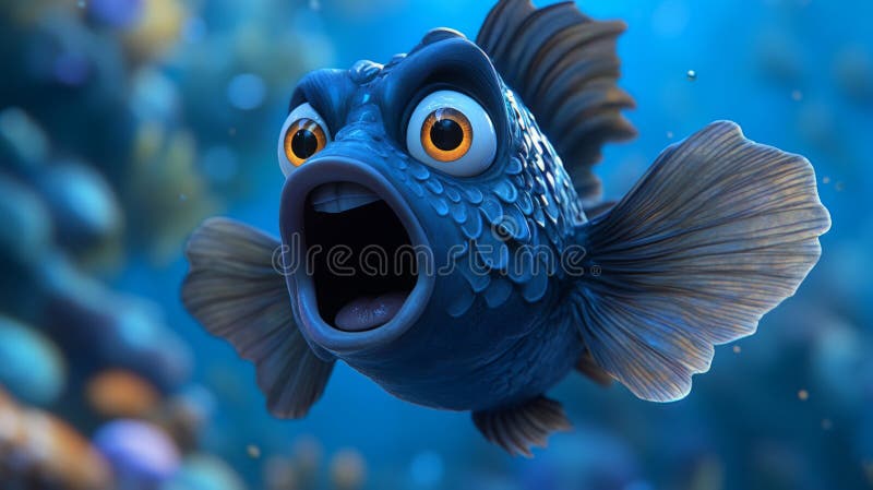 A Surprised Cartoon Fish Swims Underwater Stock Illustration ...