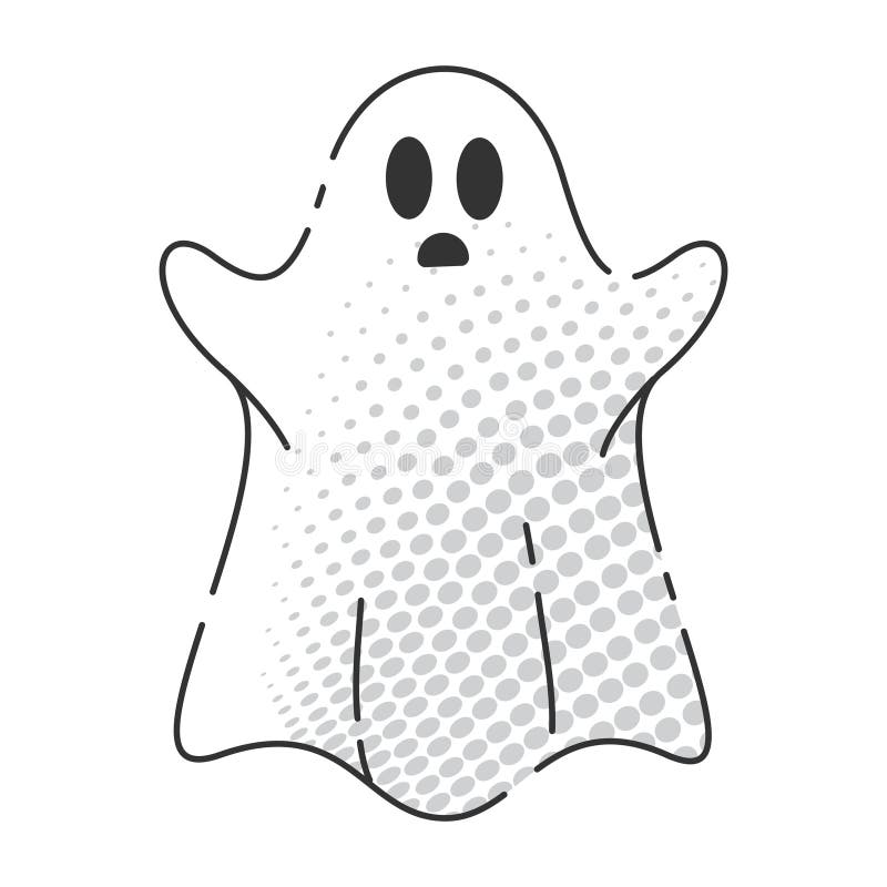 Surprised Cartoon Ghost with Halftone Pattern Raising Arms, Vector ...