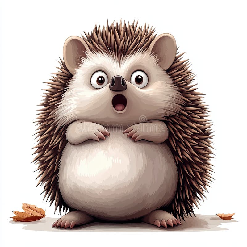 Surprised Cartoon Hedgehog with Round Body and Spiky Fur Stock ...