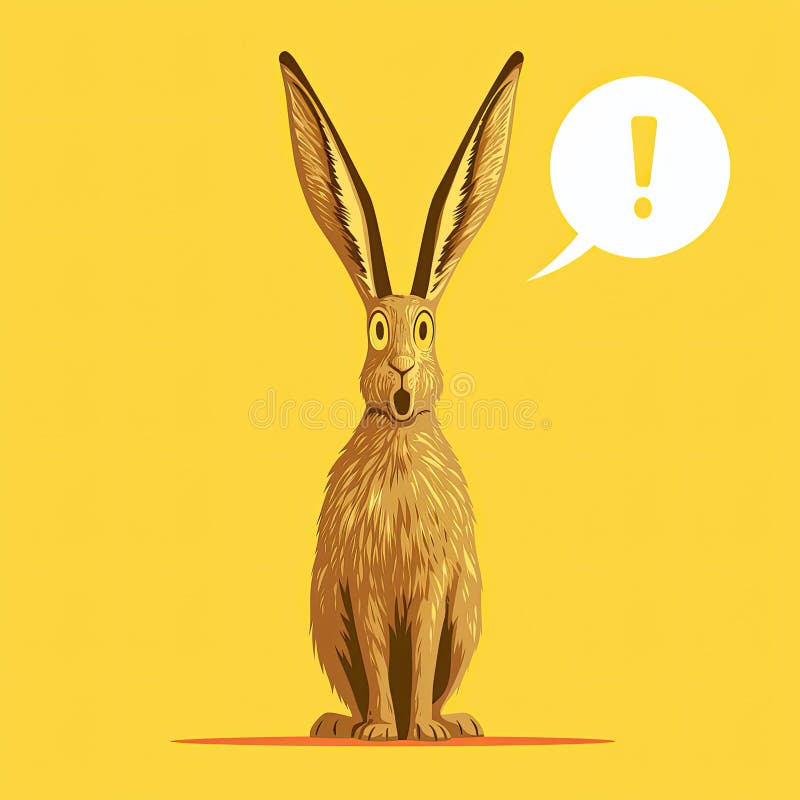 Surprised Cartoon Rabbit with Large Ears and Exclamation Mark Stock ...