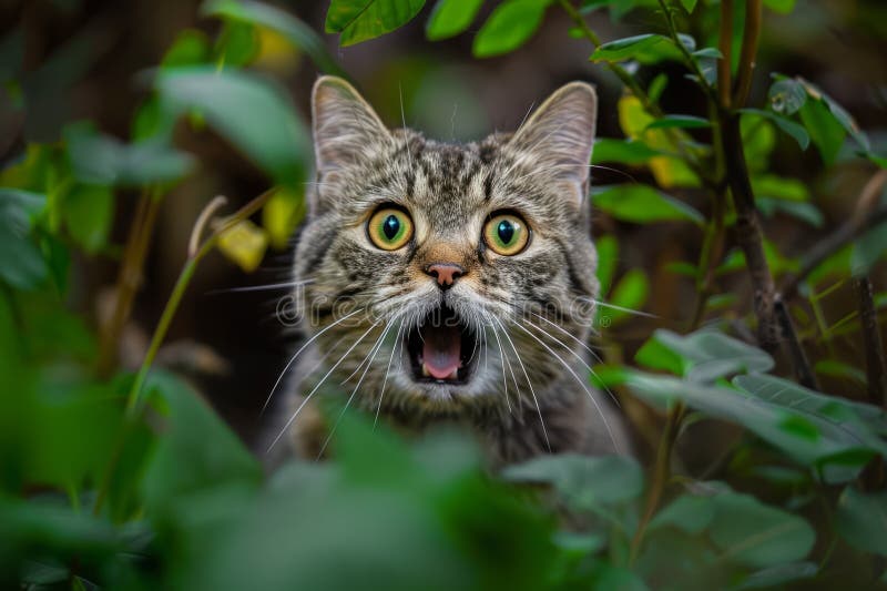 Surprised Cat with Big Eyes and Wide Open Mouth Stock Photo - Image of ...