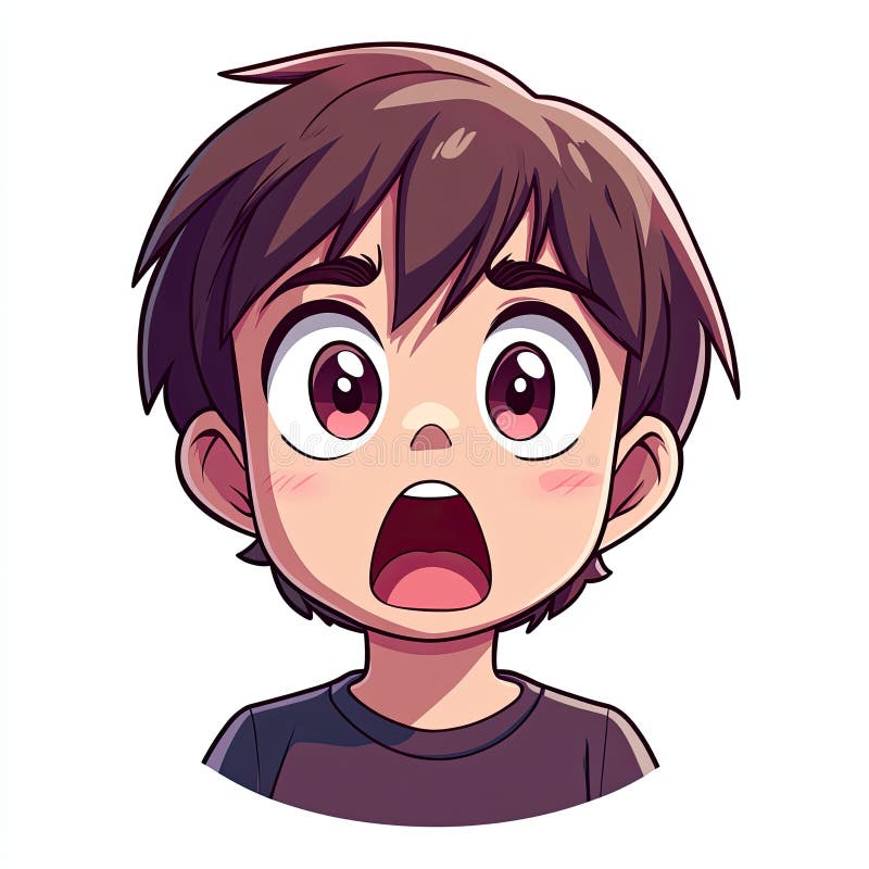 Surprised Chibi Boy with Wide Eyes and Open Mouth, Expressing Shock and ...
