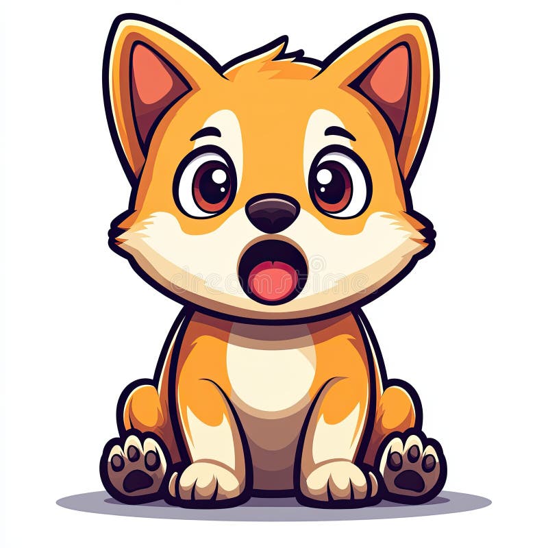 Surprised Chibi Dog with Big Eyes and Perked Ears, Expressing Joy Stock ...
