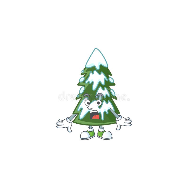 Surprised Christmas Tree Snow Face Gesture on Cartoon Style Stock ...