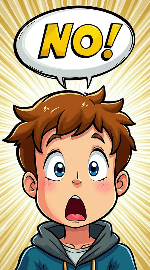 Surprised Comic Style Boy with Speech Bubble No! Expression Stock ...