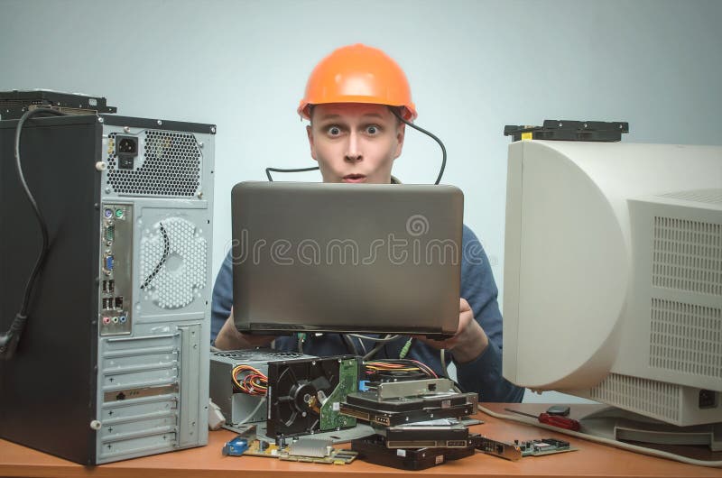 Repairman Working on Laptop Computer. Stock Photo - Image of diagnosics ...
