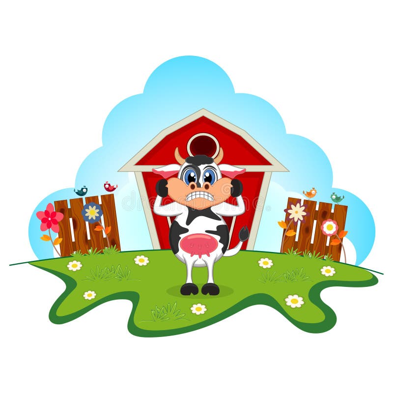 Surprised Cow Cartoon in a Farm for Your Design Stock Vector ...