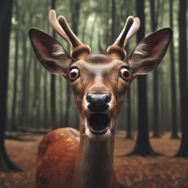 Surprised Deer in the Forest. Hilarious Picture of a Deer Stock ...