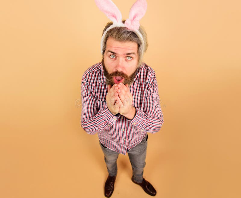Surprised Easter Man. Guy in Bunny Ears. Rabbit Male. Springtime ...