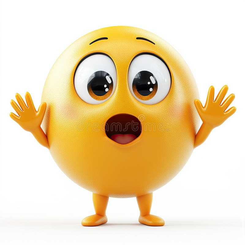 Surprised Emoji Character with Big Eyes and Raised Hands Expressing Joy ...