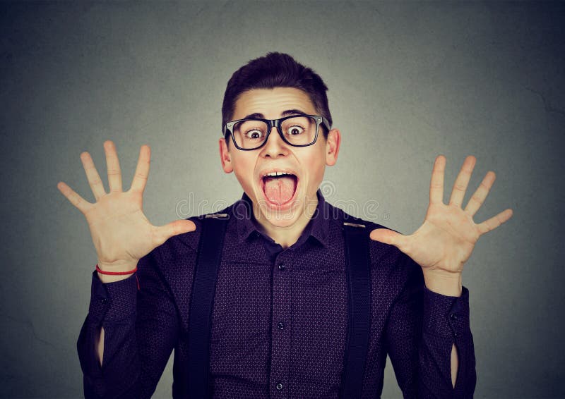 Surprised Excited Funky Looking Man Screaming Stock Image - Image of ...