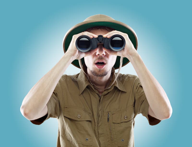 Explorer Looking through Binoculars Stock Photo - Image of male ...