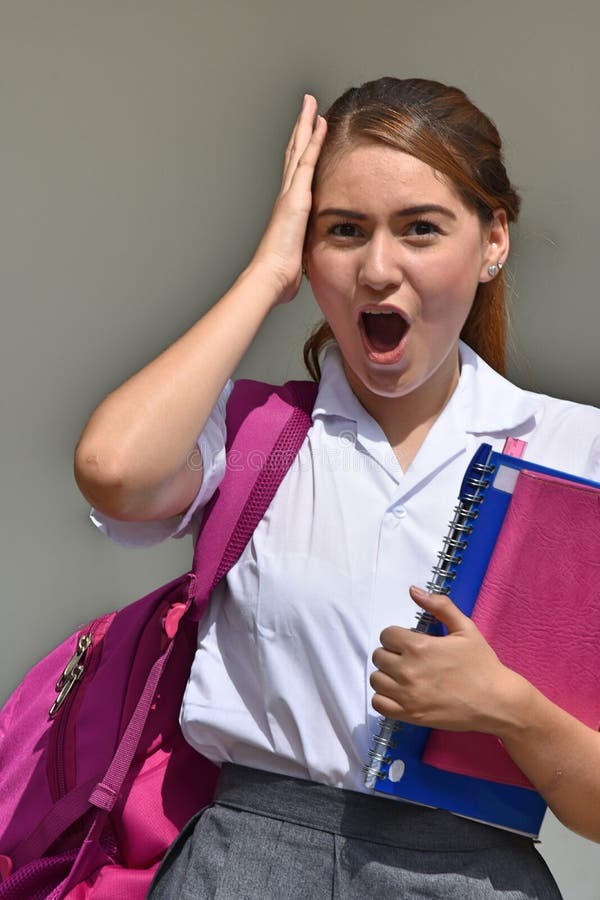 Surprised Female Student stock photo. Image of pupil - 127991358