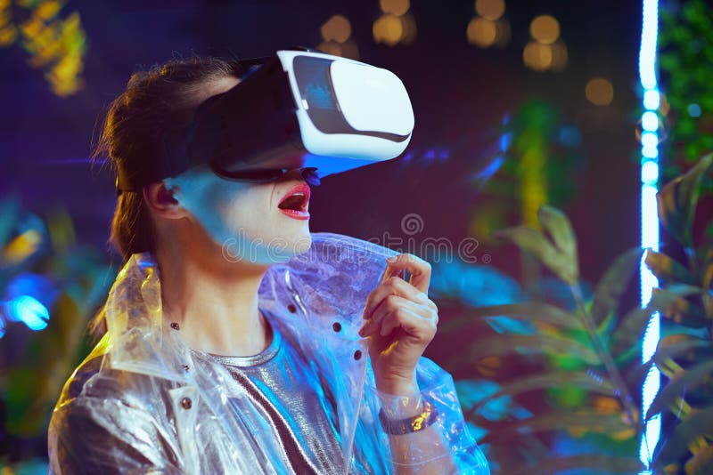 Surprised Female in Virtual Reality in Vr Goggles Stock Photo - Image ...