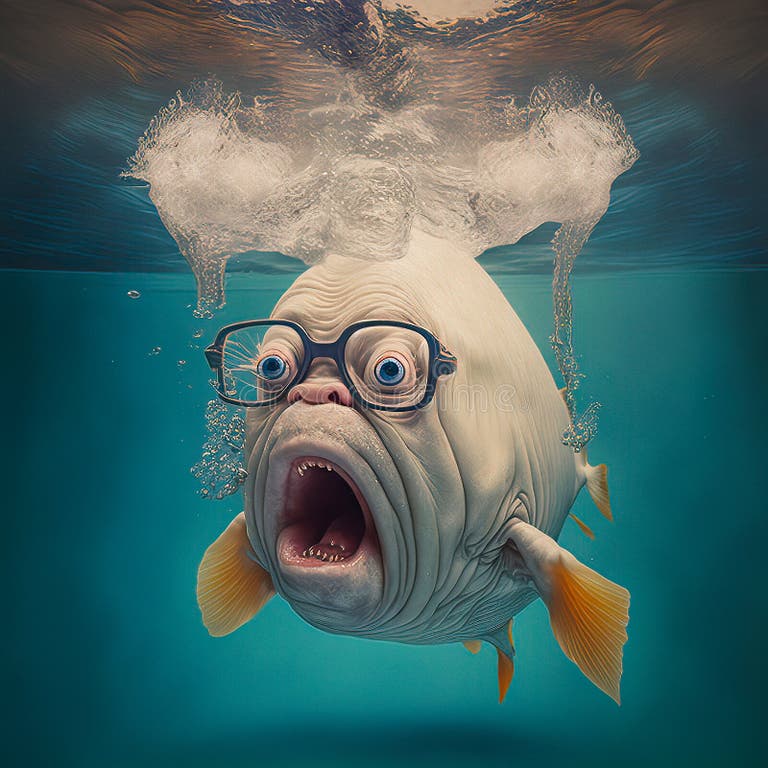 Surprised Fish with Glasses in Fantasy Art Stock Illustration ...