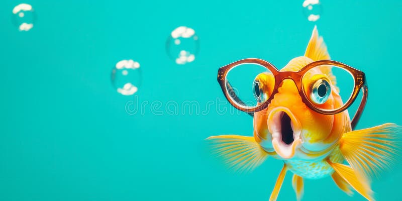 Surprised Fish Wearing Glasses on Turquoise Background Stock ...
