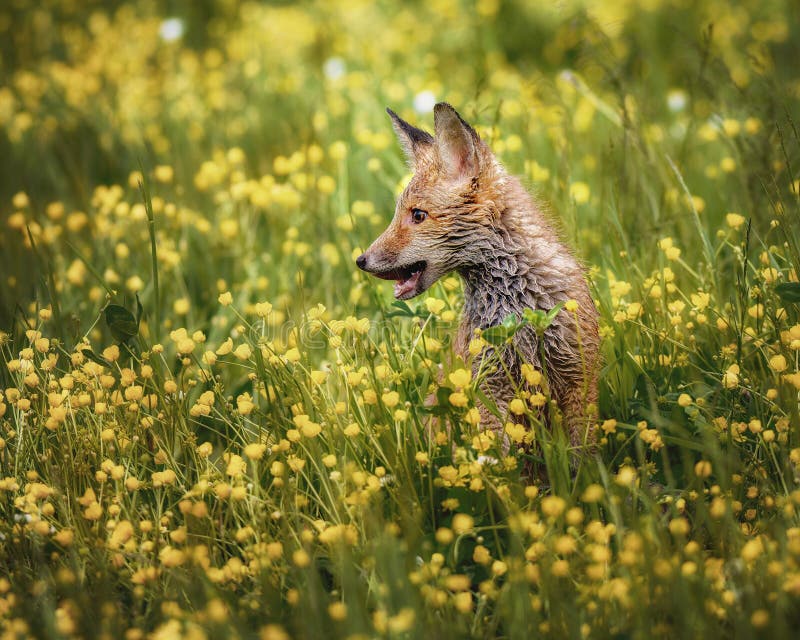 Surprised fox cub stock photo. Image of green, little - 240625890
