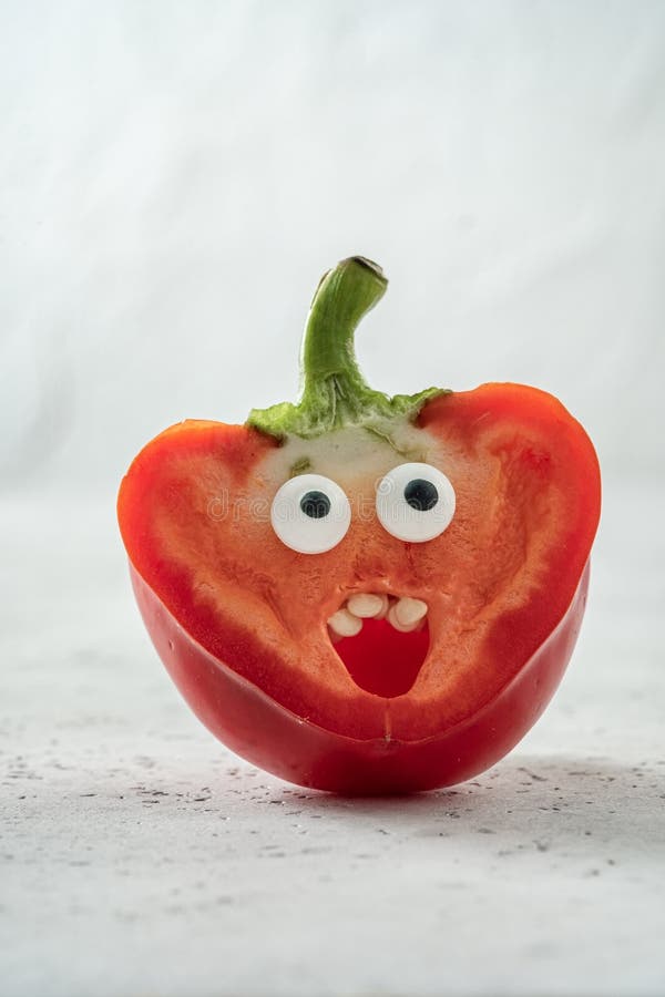 Surprised Funny Pepper with a Candy Eyes Stock Photo - Image of natural ...