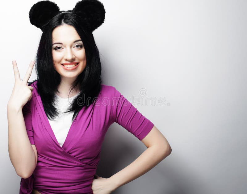 Surprised Funny Young Woman with Mouse Ears Stock Photo - Image of cute ...