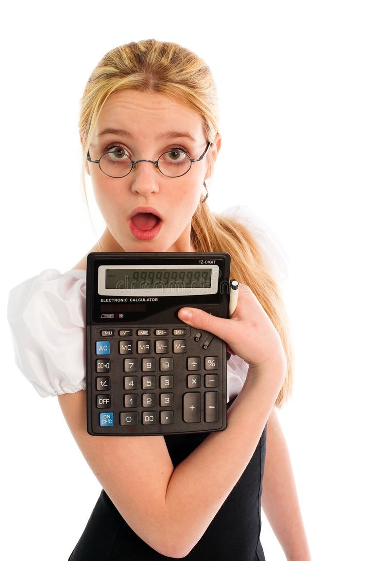 Girl Holding Calculator Surprised Face Stock Photos - Free & Royalty ...