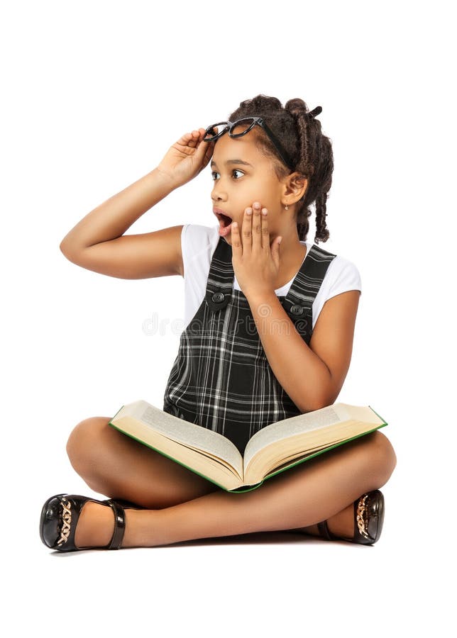 Surprised Girl Reading a Book Stock Image - Image of glasses, book ...
