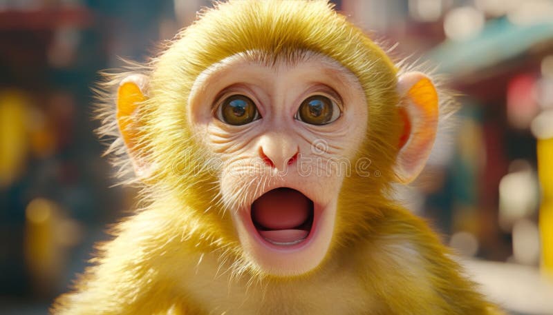 Surprised Golden Monkey with Open Mouth and Big Eyes, Captured on a ...