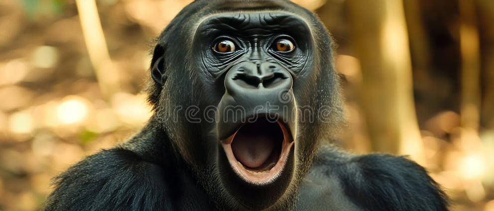 Surprised Gorilla with an Open Mouth. Funny Primate Expression Stock ...