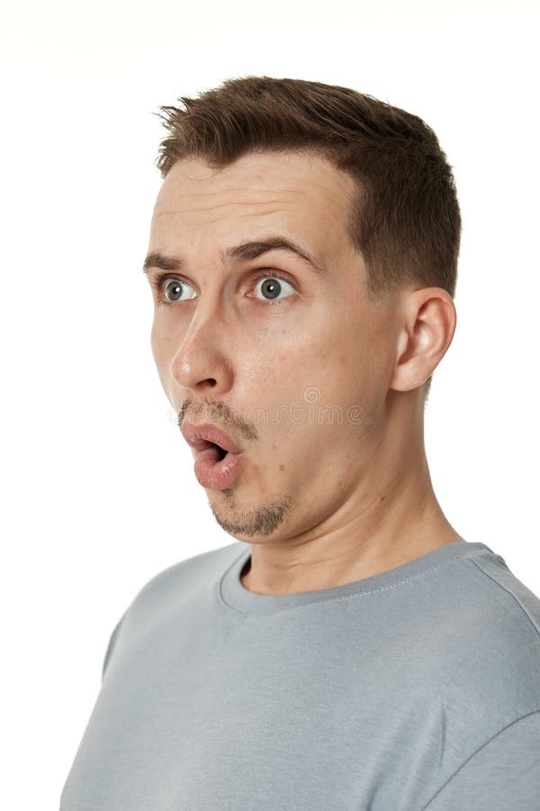 Surprised Guy Looking at Camera on White Background Stock Image - Image ...