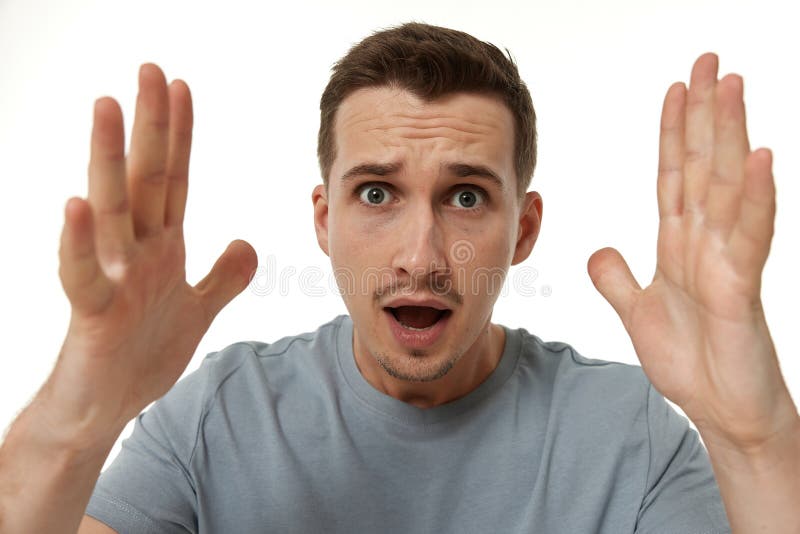 Surprised Guy Looking at Camera on White Background Stock Image - Image ...