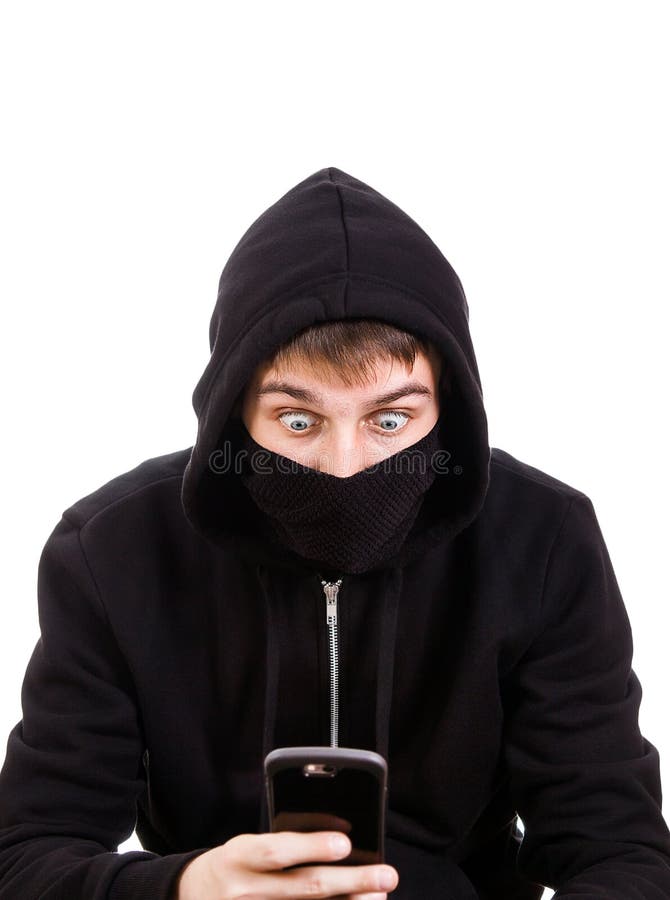 Surprised Hacker with a Phone Stock Image - Image of network, geek ...