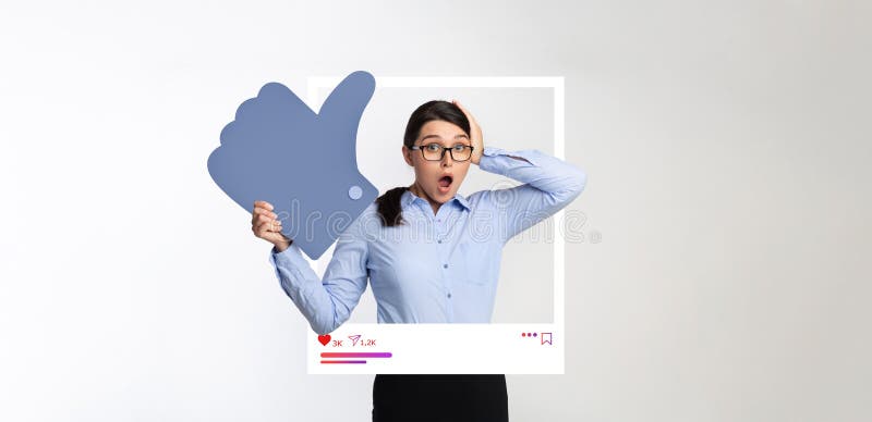 Excited Influencer Celebrating Success with Social Media Props in ...