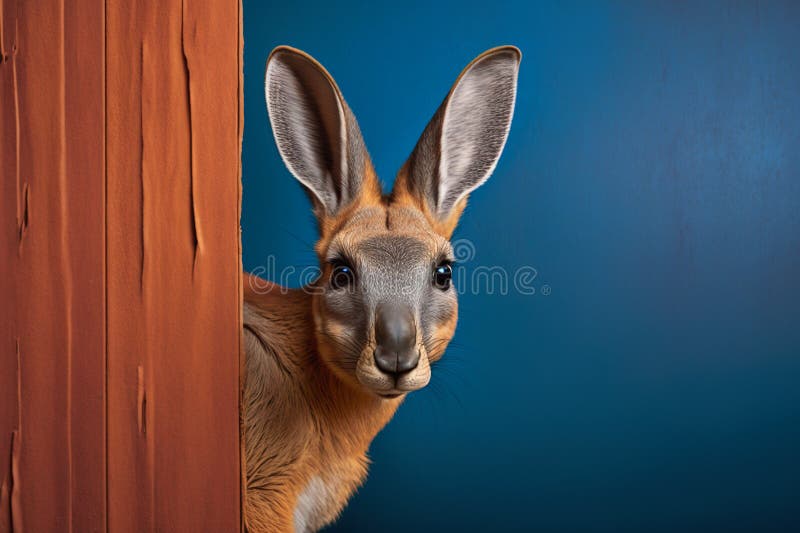 Surprised Kangaroo Peeking from Corner on Blue Background. Generative ...