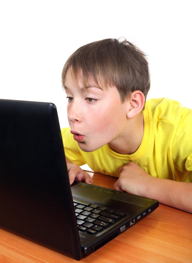 Surprised Kid with Laptop stock photo. Image of childhood - 47990714