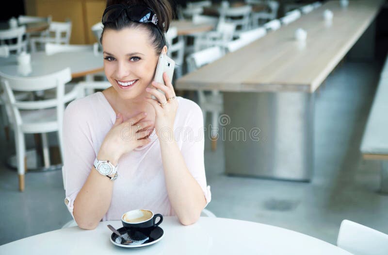 Surprised Lady Talking by the Cell Phone Stock Image - Image of ...