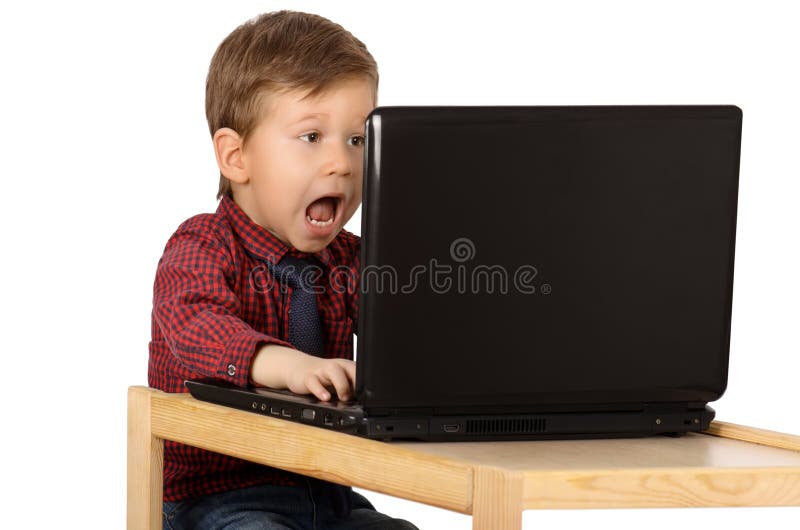 Surprised Little Boy Working on a Laptop Computer Stock Photo - Image ... Surprised Little Boy Working on a Laptop Computer Stock Photo - Image ...