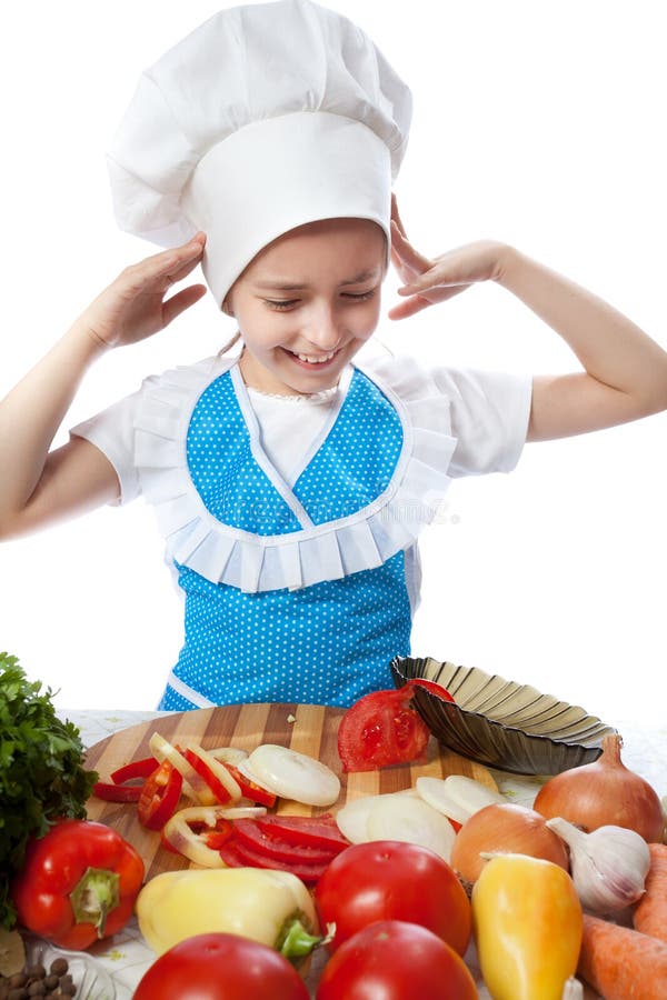 Surprised Little Cook Dropping a Plate with Salad Stock Photo - Image ...