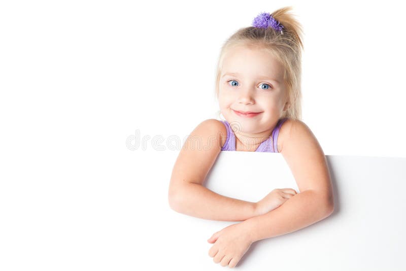 Surprised Little Girl Looking Over Empty Board Stock Image - Image of ...